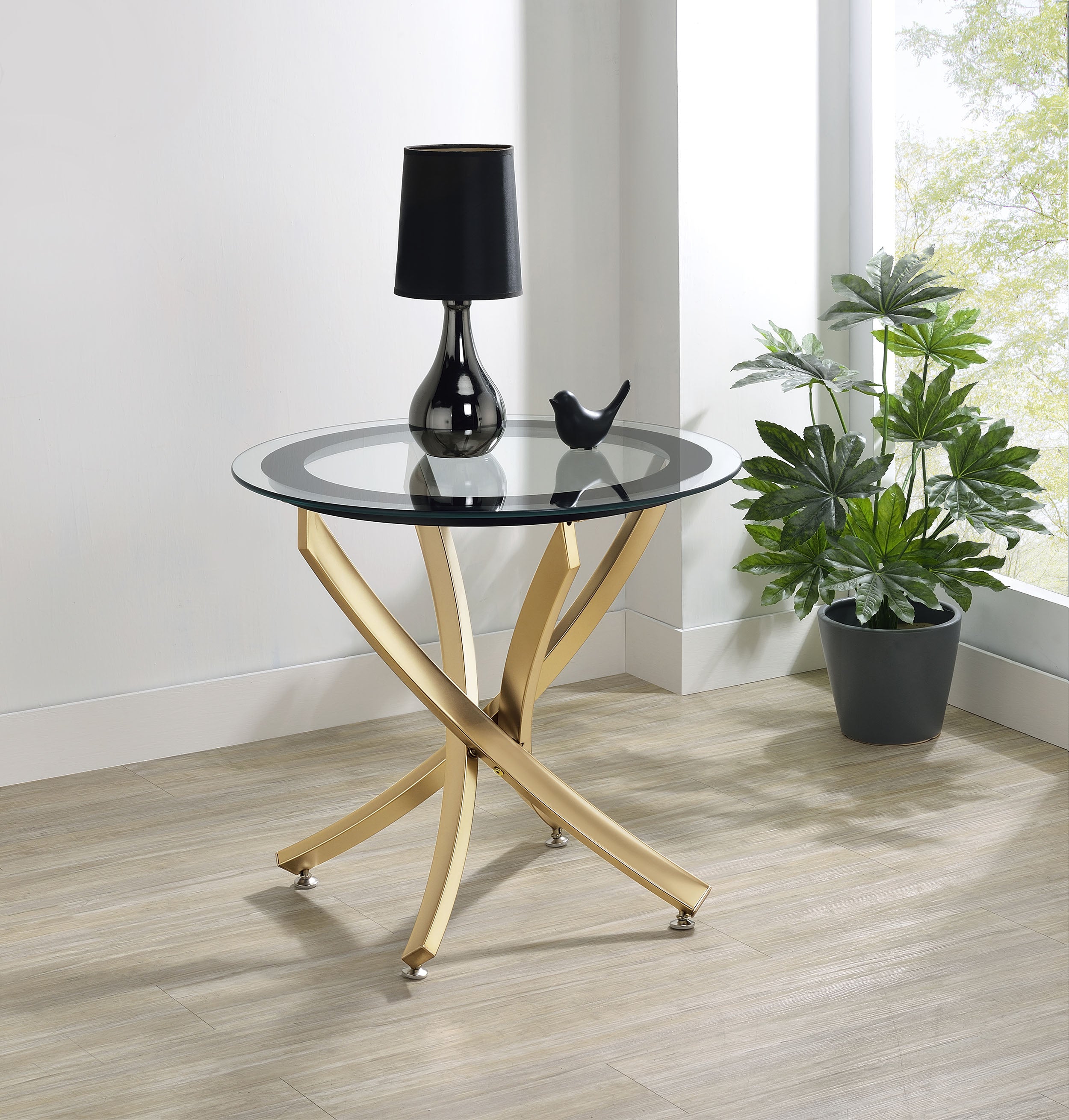 Brooke Round Glass Top Side End Table Metal Base Brass – National ...